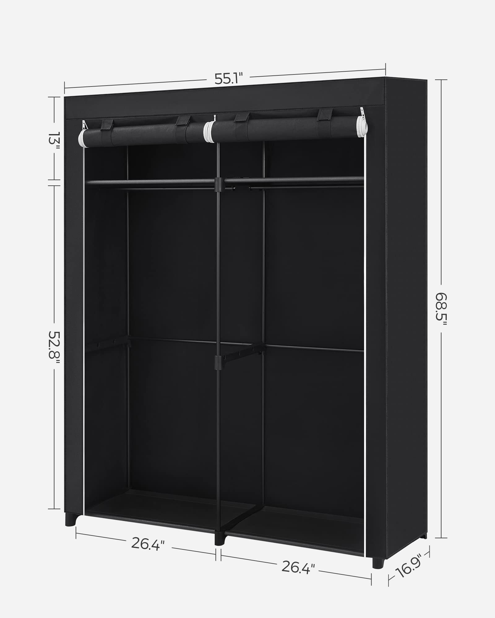 SONGMICS Closet Wardrobe, Portable Closet for Bedroom, Clothes Rail with Non-Woven Fabric Cover, Clothes Storage Organizer, 55.1 x 16.9 x 68.5 Inches, Black URYG02BK