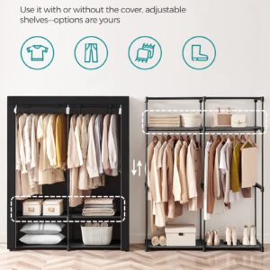 SONGMICS Closet Wardrobe, Portable Closet for Bedroom, Clothes Rail with Non-Woven Fabric Cover, Clothes Storage Organizer, 55.1 x 16.9 x 68.5 Inches, Black URYG02BK