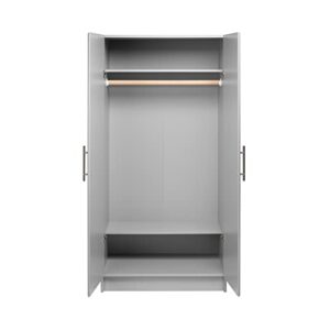 Prepac Elite 32" Storage Cabinet Closet, Light Gray Storage Cabinet, Linen Cabinet, Wardrobe Cabinet with Hanging Rail and Shelves 20" D x 32" W x 35" H, GEW-3264