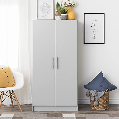 Prepac Elite 32" Storage Cabinet Closet, Light Gray Storage Cabinet, Linen Cabinet, Wardrobe Cabinet with Hanging Rail and Shelves 20" D x 32" W x 35" H, GEW-3264