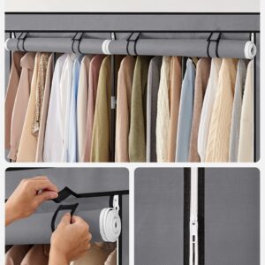 SONGMICS Portable Closet, Wardrobe Closet Organizer with Cover, 4 Hanging Rods and Shelves, 4 Side Pockets, 66.9 x 17.7 x 65.7 Inches, Large Capacity for Bedroom, Living Room, Gray URYG094G02