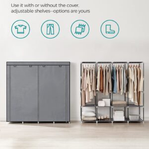 SONGMICS Portable Closet, Wardrobe Closet Organizer with Cover, 4 Hanging Rods and Shelves, 4 Side Pockets, 66.9 x 17.7 x 65.7 Inches, Large Capacity for Bedroom, Living Room, Gray URYG094G02