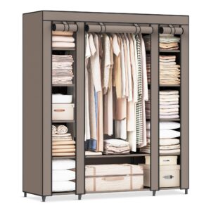 songmics closet wardrobe, portable closet for bedroom, clothes rail with non-woven fabric cover, clothes storage organizer, 59 x 17.7 x 69 inches, 12 compartments, taupe ulsf003r02