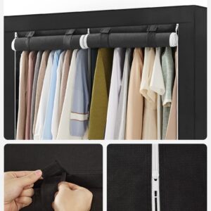 SONGMICS Portable Closet Wardrobe with Shoe Rack and Cover, Closet Storage Organizer, 2 Hanging Rods, Shelves, and 4 Side Pockets, 50 x 17.7 x 69.3 Inches, Spacious for Bedroom, Black URYG008B02