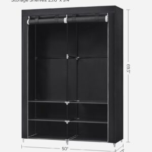 SONGMICS Portable Closet Wardrobe with Shoe Rack and Cover, Closet Storage Organizer, 2 Hanging Rods, Shelves, and 4 Side Pockets, 50 x 17.7 x 69.3 Inches, Spacious for Bedroom, Black URYG008B02