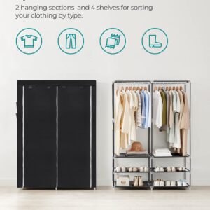 SONGMICS Portable Closet Wardrobe with Shoe Rack and Cover, Closet Storage Organizer, 2 Hanging Rods, Shelves, and 4 Side Pockets, 50 x 17.7 x 69.3 Inches, Spacious for Bedroom, Black URYG008B02