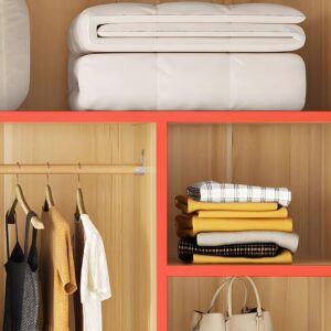 LITFAD Sliding Door Wardrobe Wooden Minimalistic Bedroom Armoires Modern Clothes Cabinet Functional Closet for Clothing with Shelves and Clothing Rods for Bedroom Storage,White-39.5"L x 18"W x 71"H