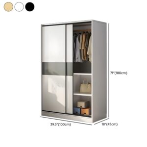 LITFAD Sliding Door Wardrobe Wooden Minimalistic Bedroom Armoires Modern Clothes Cabinet Functional Closet for Clothing with Shelves and Clothing Rods for Bedroom Storage,White-39.5"L x 18"W x 71"H