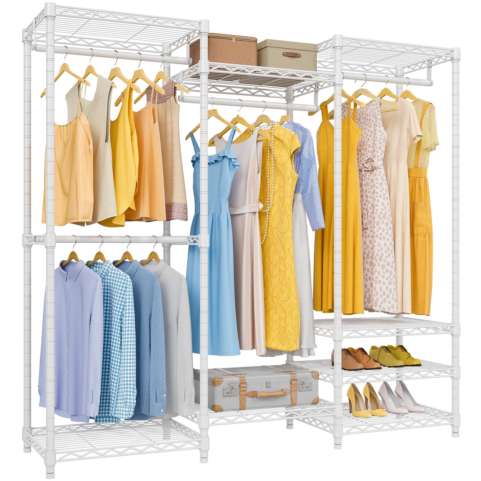 VIPEK V5 Portable Closet Wardrobe Heavy Duty Clothes Rack, Freestanding Closet Metal Clothing Rack with 4 Hang Rods & 8 Shelves, Adjustable Custom Closet Rack, 56.7" Lx15.7 Wx76.4 H, White (Medium)