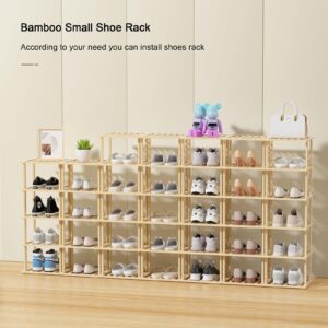 Bamboo Shoe Rack - Vertical Shoe Rack for Small Spaces, Skinny Shoe Shelf Space Saving Storage, Tall Vertical Narrow Shoe Rack for Front Door Entrance Closet Corner Garage