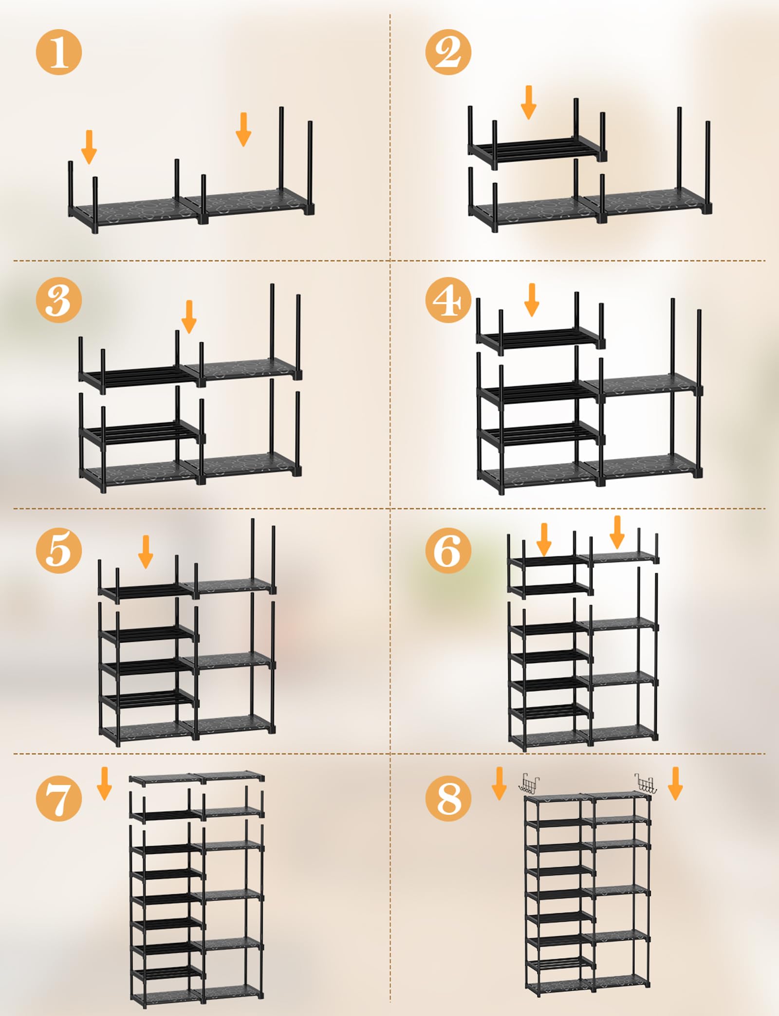 TIMEBAL 9 Tier Shoe Rack Organizer, 32-40 Pairs Shoe Storage Shelf, Shoe Stand with 2 Hooks, Shoe Rack for Closet, Stackable Shoe Rack for Boot & Shoe Storage, Removable & Dust Large Shoe Rack