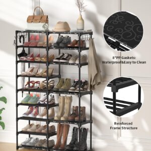 TIMEBAL 9 Tier Shoe Rack Organizer, 32-40 Pairs Shoe Storage Shelf, Shoe Stand with 2 Hooks, Shoe Rack for Closet, Stackable Shoe Rack for Boot & Shoe Storage, Removable & Dust Large Shoe Rack