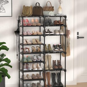 TIMEBAL 9 Tier Shoe Rack Organizer, 32-40 Pairs Shoe Storage Shelf, Shoe Stand with 2 Hooks, Shoe Rack for Closet, Stackable Shoe Rack for Boot & Shoe Storage, Removable & Dust Large Shoe Rack