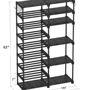 TIMEBAL 9 Tier Shoe Rack Organizer, 32-40 Pairs Shoe Storage Shelf, Shoe Stand with 2 Hooks, Shoe Rack for Closet, Stackable Shoe Rack for Boot & Shoe Storage, Removable & Dust Large Shoe Rack