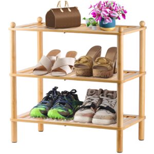 tohomes 3-tier shoe rack,shoes organizer,for front door entrance, free standing shelf entryway and closet hallway, small space stackable bamboo multifunctional racks