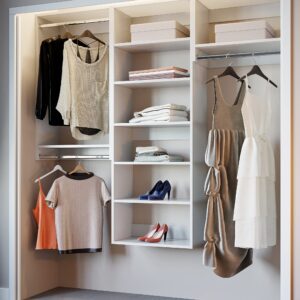 Closet Kit with Hanging Rods & Shelves - Corner Closet System - Closet Shelves - Closet Organizers and Storage Shelves (White, 66 inches Wide) Closet Shelving