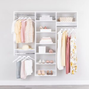 Closet Kit with Hanging Rods & Shelves - Corner Closet System - Closet Shelves - Closet Organizers and Storage Shelves (White, 66 inches Wide) Closet Shelving