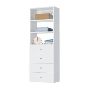 closet shelves tower - modular closet system with drawers (4) - corner closet system - closet organizers and storage shelves (white, 25.5 inches wide) closet shelving