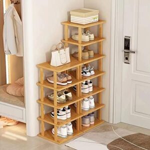 bamboo shoe rack 12 tier- vertical shoe rack for small spaces, tall narrow shoe rack organizer for closet entryway corner garage and bedroom,skinny shoe shelf with free stackable diy