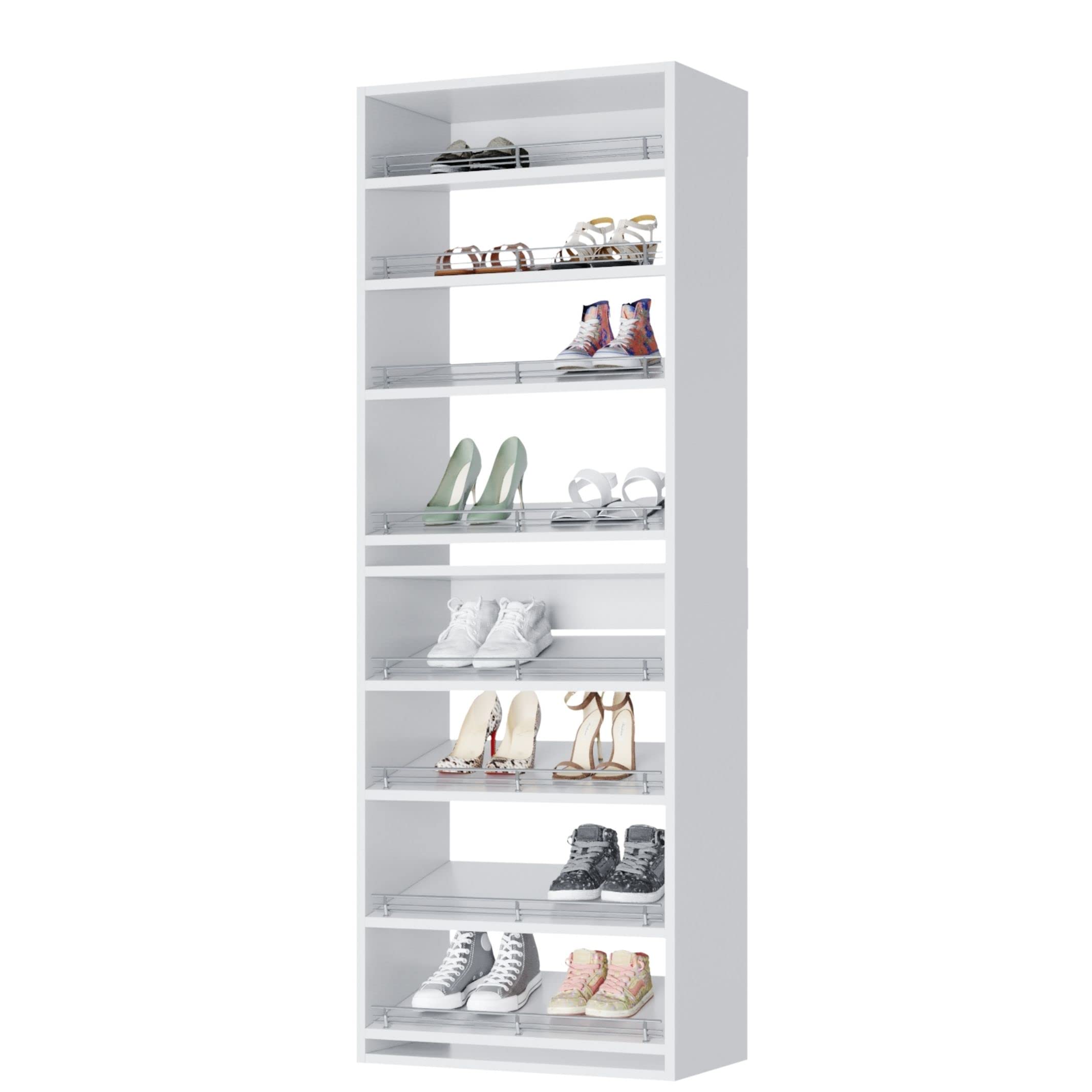 Closet Shelves Tower - Modular Closet System With Shoe Shelves (8) - Corner Closet System - Closet Organizers And Storage Shelves (White, 25.5 inches Wide) Closet Shelving