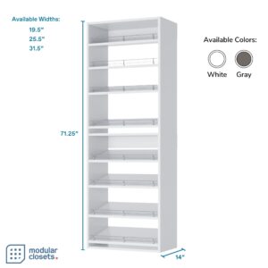 Closet Shelves Tower - Modular Closet System With Shoe Shelves (8) - Corner Closet System - Closet Organizers And Storage Shelves (White, 25.5 inches Wide) Closet Shelving