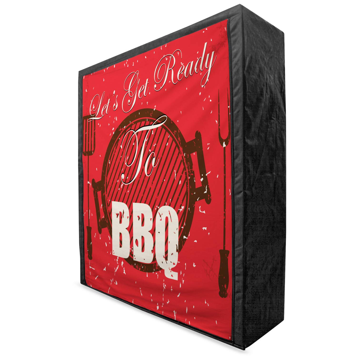 Lunarable BBQ Party Portable Fabric Wardrobe, Lets Get Ready to BBQ Typography with Grunge Grill and Utensils, Clothing Organizer and Storage Closet with Shelves, 59", Vermilion Eggshell