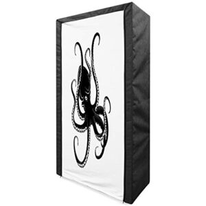 ambesonne octopus portable fabric wardrobe, monochrome image of a sea animal raising its tentacles ready for attack, clothing organizer and storage closet with shelves, 33.5", white charcoal grey