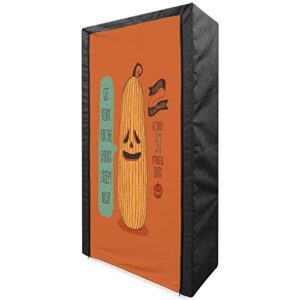 ambesonne halloween portable fabric wardrobe, scary long breed pumpkin with a face get ready spooky creepy night, clothing organizer and storage closet with shelves, 33.5", burnt orange multicolor