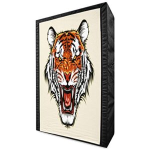 ambesonne tiger portable fabric wardrobe, angry ready to attack beast with sharp fangs jungle animal detailed face of hunter, clothing organizer and storage closet with shelves, 42.5", orange black