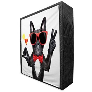 lunarable funny portable fabric wardrobe, french bulldog holding martini cocktail ready for the party nightlife joy print, clothing organizer and storage closet with shelves, 59", black red white