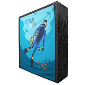 ambesonne diver portable fabric wardrobe, diving is my life typography with fish and reef fully equipped man ready to explore, clothing organizer and storage closet with shelves, 59", multicolor