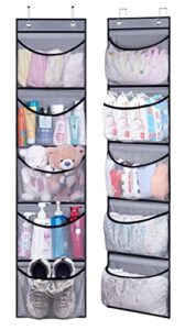 keetdy hanging shelves over the door organizer storage for closet with 5 pockets organizer for bedroom bathroom, 2 pack（grey）