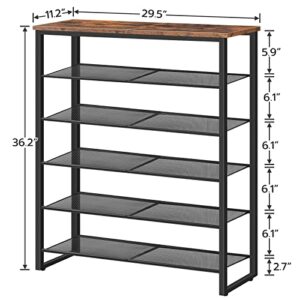 HOOBRO Shoe Rack, 6-Tier Shoe Organizer, for 18-24 Pairs of Shoes, Large Capacity Shoe Storage Shelf, Durable and Stable, for Entryway, Closet, Hallway, Dorm Room, Industrial, Rustic Brown BF67XJ01G1