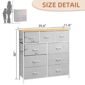 Somdot Dresser, 9-Drawer Fabric Storage Tower for Bedroom, Nursery, Entryway, Closets, Tall Chest Organizer Unit with Large Capacity Fabric Bins - Ash Grey