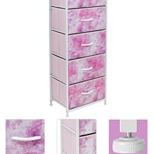 Sorbus Fabric Dresser for Kids Bedroom - Chest of 5 Drawers, Tall Storage Tower, Clothing Organizer, for Closet, for Playroom, for Nursery, Steel Frame, Fabric Bins - Wood Handle (Tie-dye Pink)