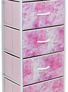 Sorbus Fabric Dresser for Kids Bedroom - Chest of 5 Drawers, Tall Storage Tower, Clothing Organizer, for Closet, for Playroom, for Nursery, Steel Frame, Fabric Bins - Wood Handle (Tie-dye Pink)