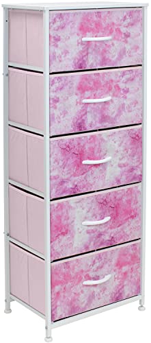 Sorbus Fabric Dresser for Kids Bedroom - Chest of 5 Drawers, Tall Storage Tower, Clothing Organizer, for Closet, for Playroom, for Nursery, Steel Frame, Fabric Bins - Wood Handle (Tie-dye Pink)