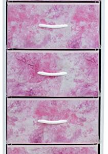 Sorbus Fabric Dresser for Kids Bedroom - Chest of 5 Drawers, Tall Storage Tower, Clothing Organizer, for Closet, for Playroom, for Nursery, Steel Frame, Fabric Bins - Wood Handle (Tie-dye Pink)