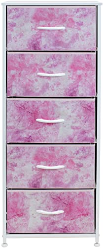 Sorbus Fabric Dresser for Kids Bedroom - Chest of 5 Drawers, Tall Storage Tower, Clothing Organizer, for Closet, for Playroom, for Nursery, Steel Frame, Fabric Bins - Wood Handle (Tie-dye Pink)