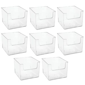 mDesign Modern Plastic Open Front Dip Storage Organizer Bin Basket for Bathroom Organization - Vanity Shelf, Cubby, Cabinet, and Closet Organizing Decor - Ligne Collection - 8 Pack - Clear