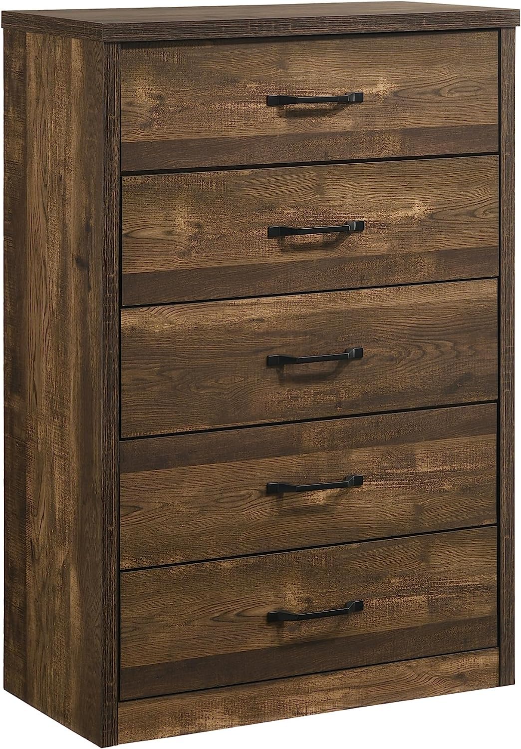 24/7 Shop at Home Camberley Farmhouse 5-Drawer Wood 31 in. Chest, Tall Dresser for Bedroom, Hallway, Nursery, Closets, Walnut Brown