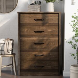 24/7 Shop at Home Camberley Farmhouse 5-Drawer Wood 31 in. Chest, Tall Dresser for Bedroom, Hallway, Nursery, Closets, Walnut Brown