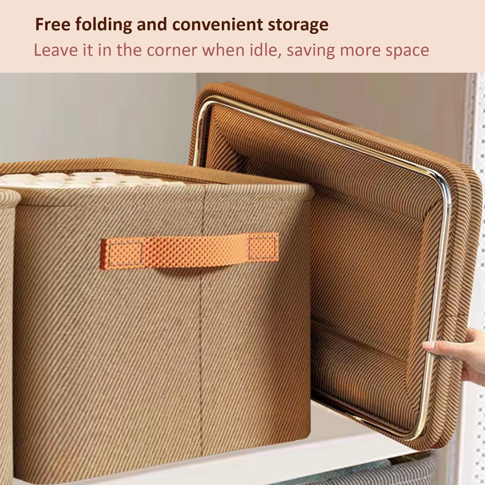 Smart Folding Storage Box, Cotton and Linen Folding Storage Bins with Handle, Large Capacity Storage Bins Closet Organizer System, Space Saving Shelf Organizer Shelves Storage Basket for Home