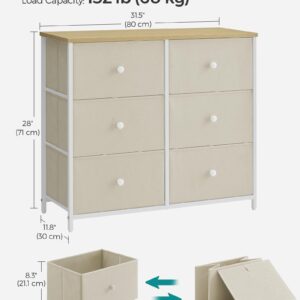 SONGMICS Bedroom, Chest, 6 Drawer, Closet Fabric Dresser with Metal Frame, by The yard, Camel Yellow + Cream White