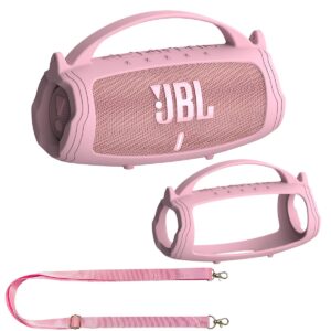 silicone cover case for jbl charge 5 portable bluetooth speaker, protective skin case for jbl charge 5 portable bluetooth speaker accessories(only pink case)