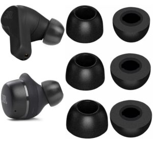 jnsa memory foam ear tips noise canceling foam tip compatible with jbl vibe 200tws / tune 130nc tws/free x/live 300tws,no silicone eartips pain, fit in charging case, 3 pairs (s/m/l, black) 214b3