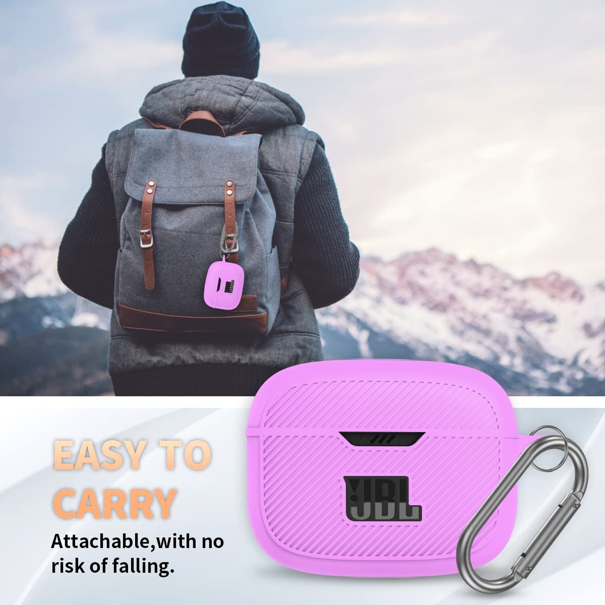 YIPINJIA for JBL Tune 230NC TWS Case Cover, Silicone Protective Portable Scratch Shock Resistant Cover ONLY Compatible with JBL 230NC Earbuds Charging Case with Carabiner(Lavender)