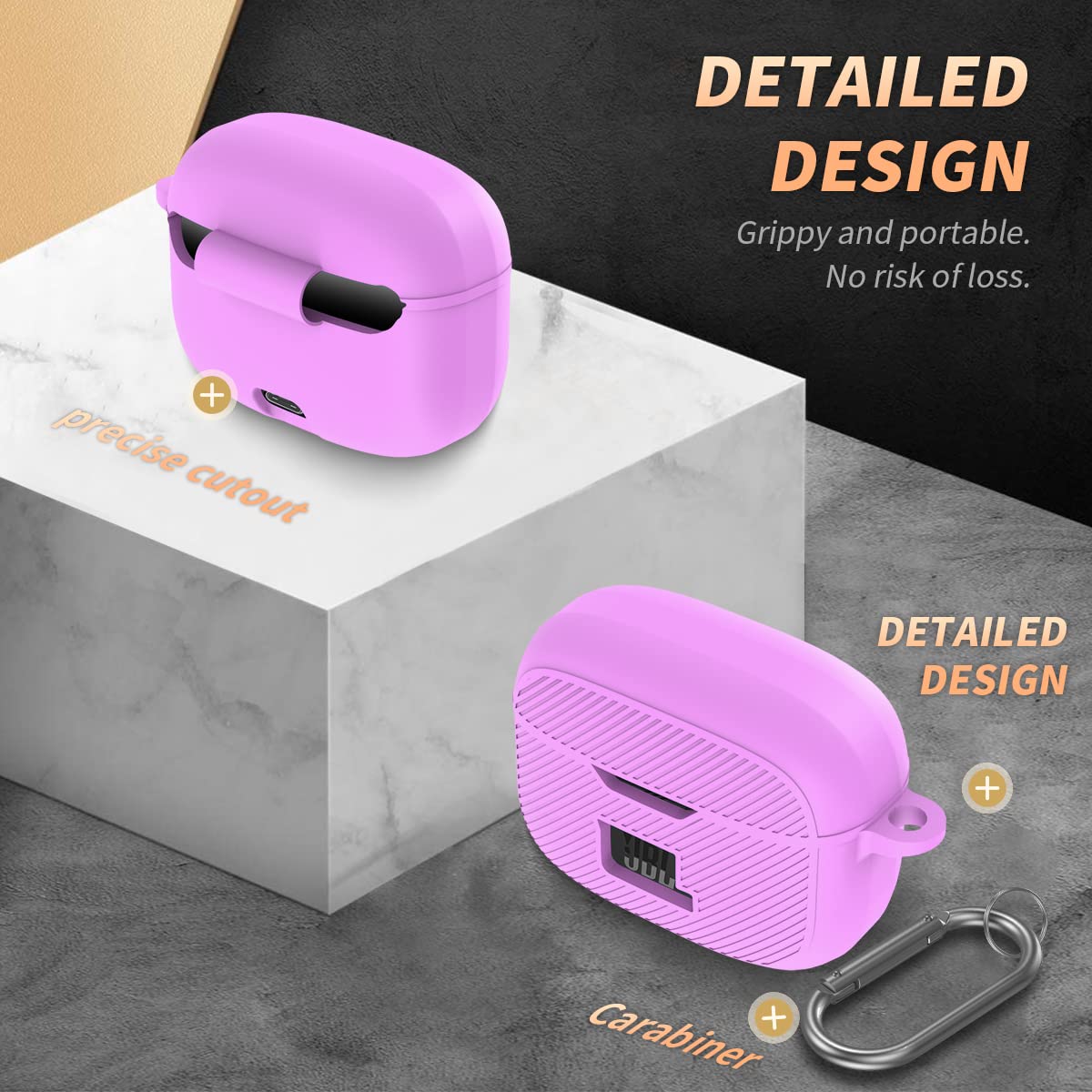 YIPINJIA for JBL Tune 230NC TWS Case Cover, Silicone Protective Portable Scratch Shock Resistant Cover ONLY Compatible with JBL 230NC Earbuds Charging Case with Carabiner(Lavender)