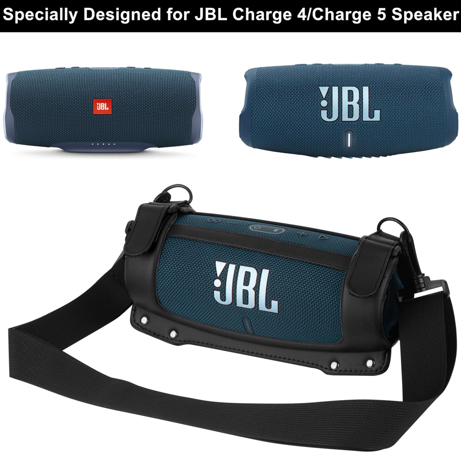 TXEsign Travel Carrying Case for JBL Charge 4/Charge 5 Portable Bluetooth Speaker, EVA Travel Protective Case Cover Bluetooth Speaker Case with Adjustable Shoulder Strap (Black)