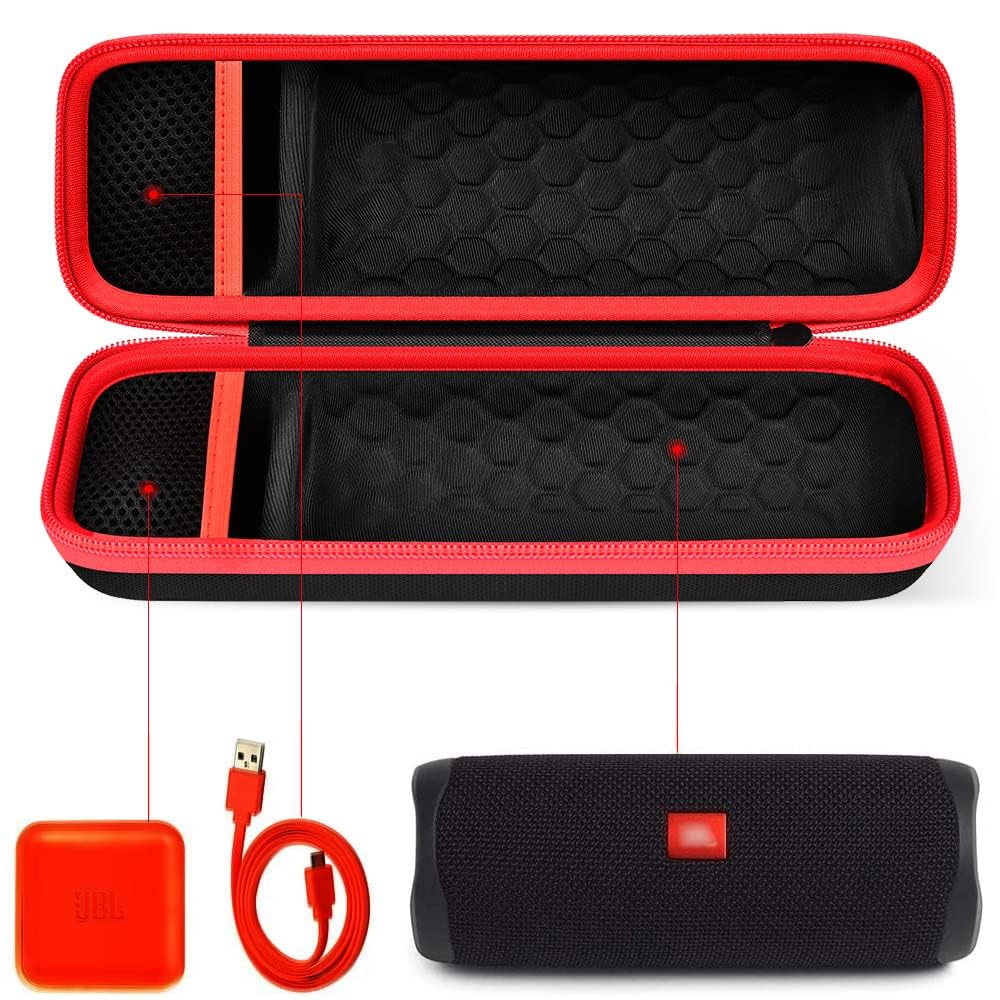 Case for JBL Flip 5/for Flip 6 Waterproof Portable Bluetooth Speaker, Travel Storage Accessories Bag Fits for JBL flip 4, USB Cable and Adapter Not Included - Black and Red